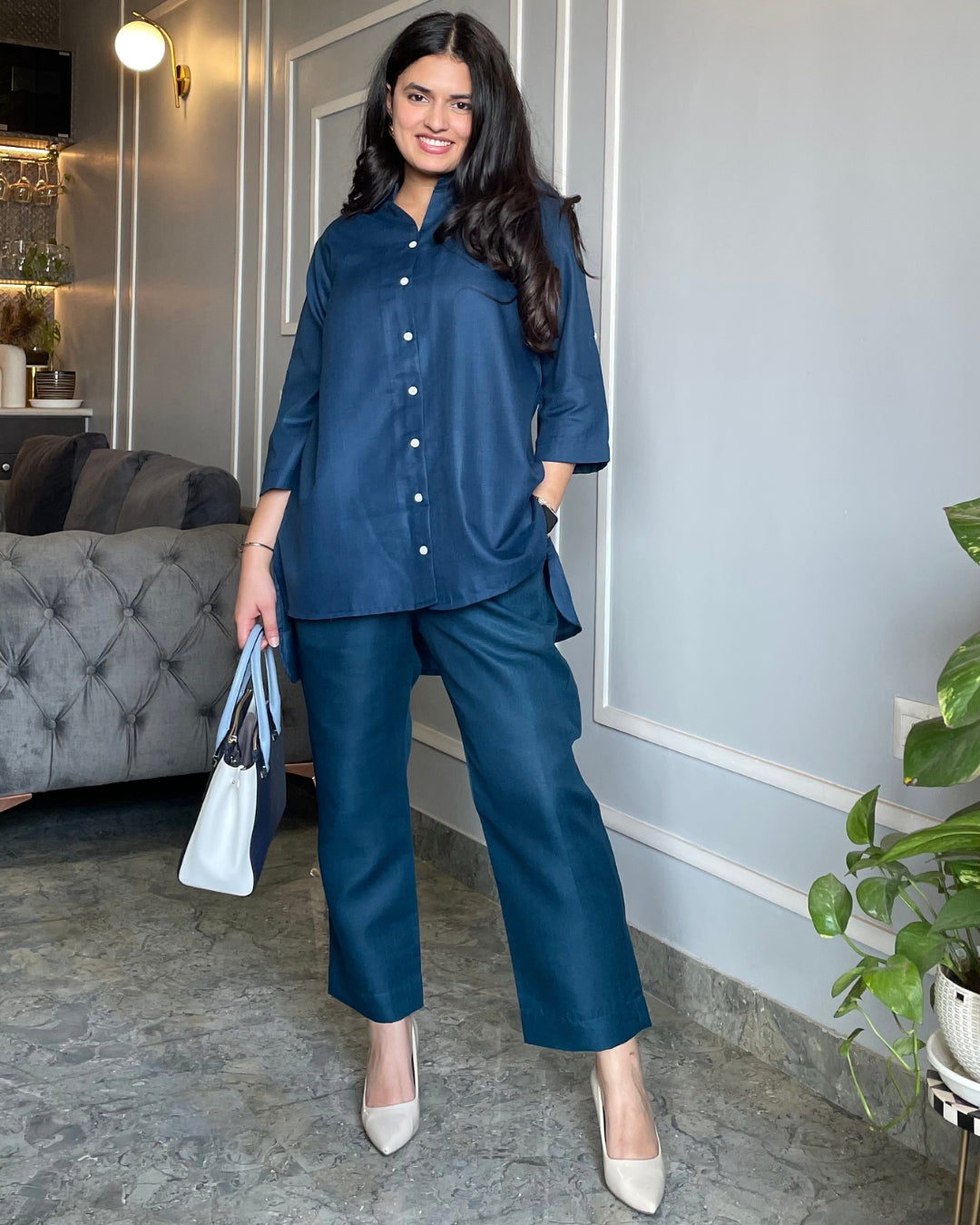 Teal Blue Cotton Slub Aline Co-ord Set of 2 – The Svaya