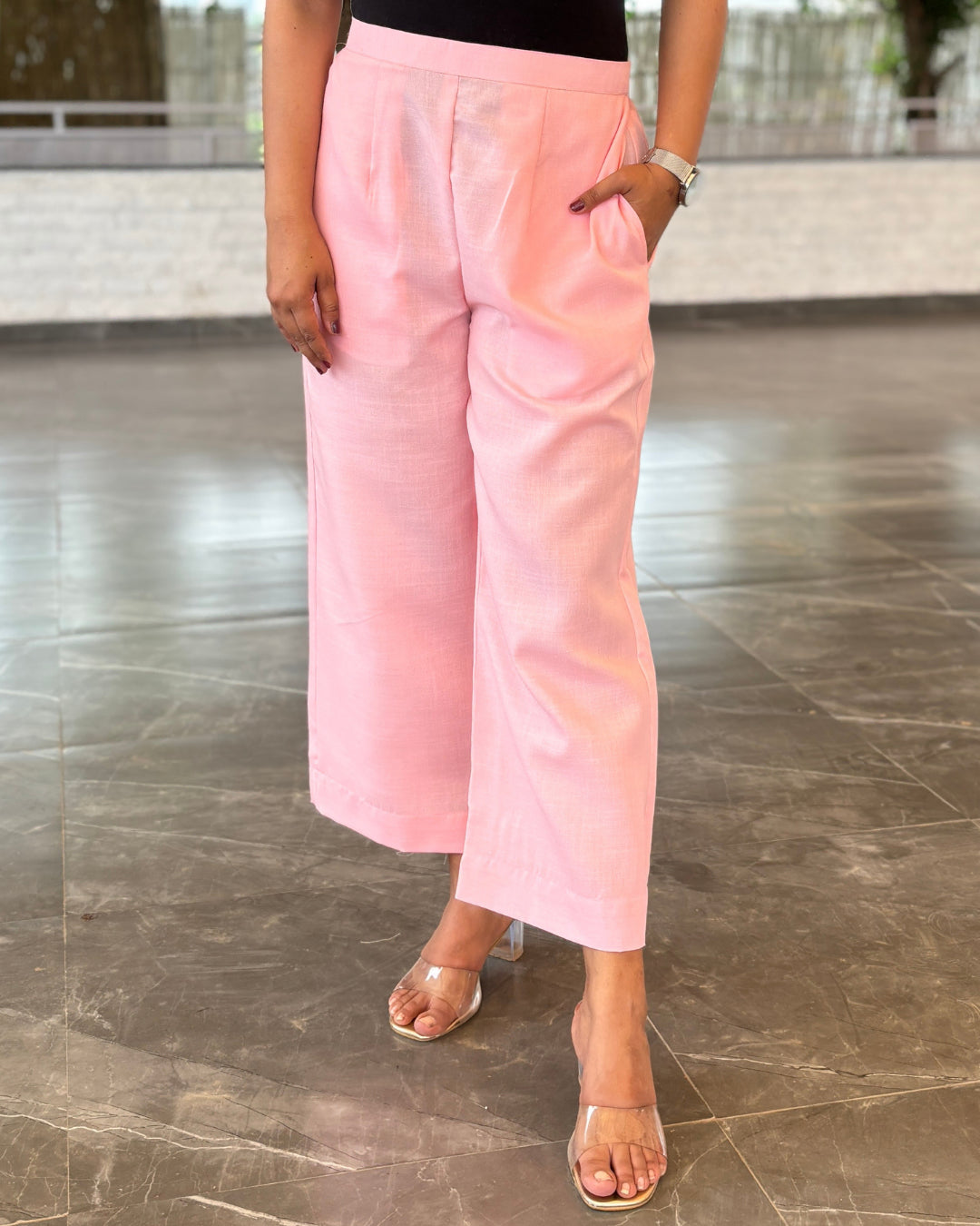 Pink Solid Cotton Slub Pants – The Svaya