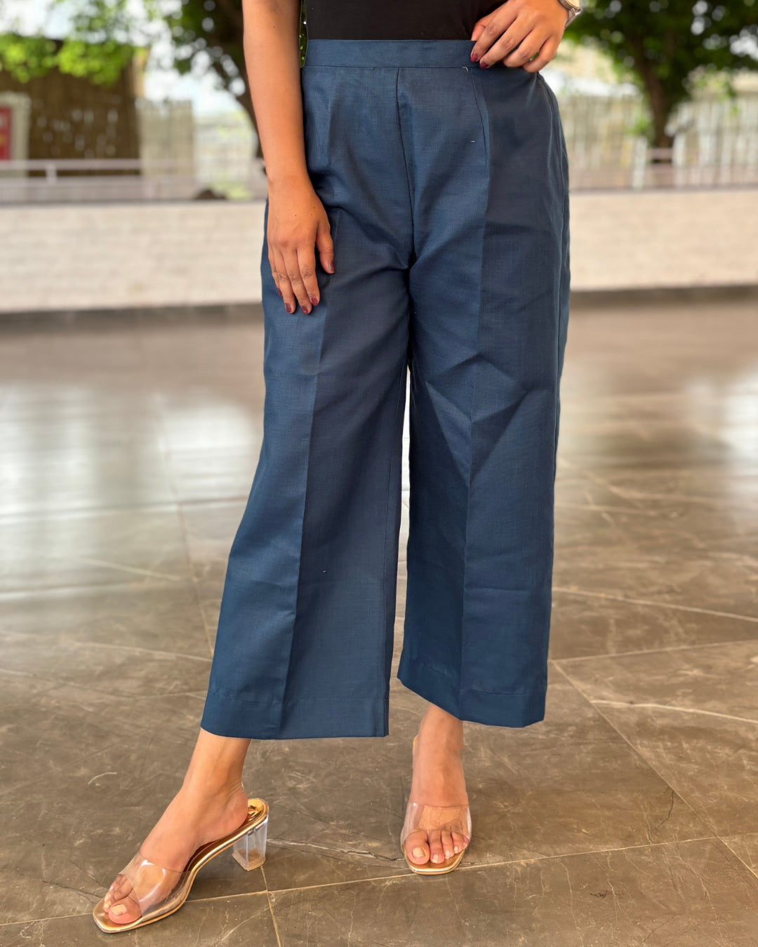 Teal Blue Solid Cotton Slub Pants – The Svaya