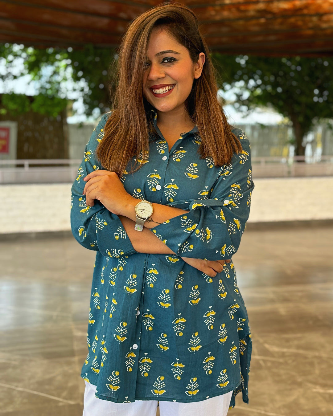 Dark Green Printed Long Cotton Aline Shirt – The Svaya