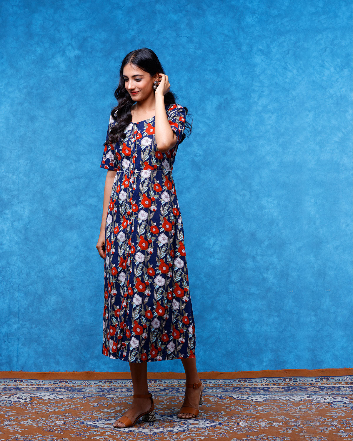 Deep Blue Jacket Dress in Cotton With Pockets – The Svaya